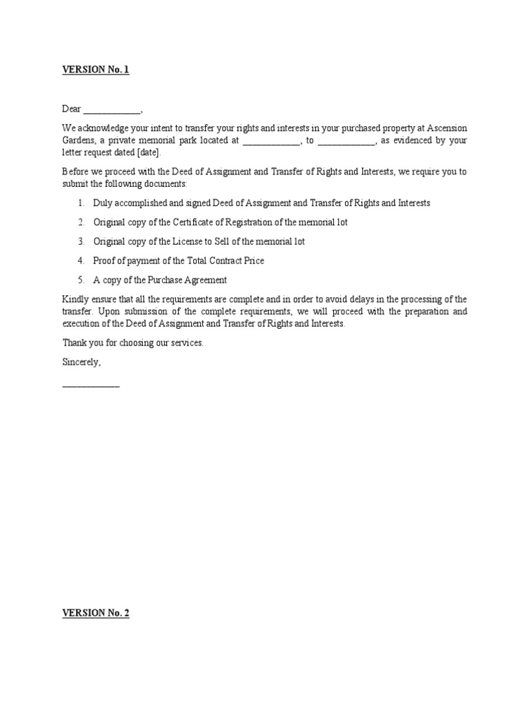 Sample Company Letter Reply | PDF | Deed | Assignment (Law)
