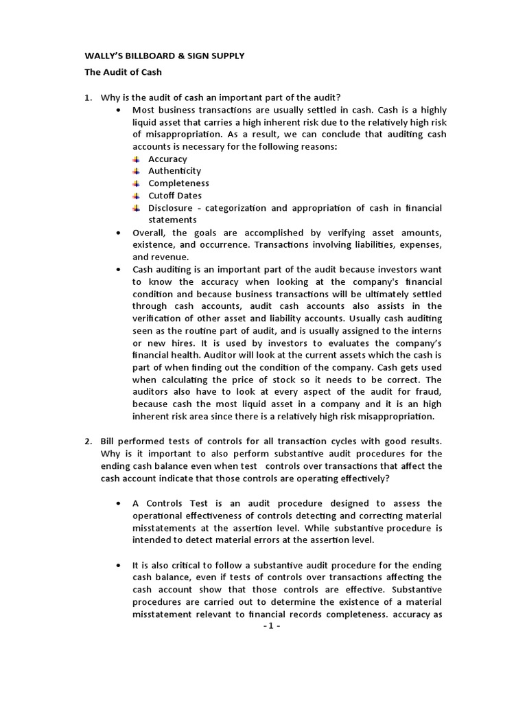 Wally'S Billboard & Sign Supply The Audit of Cash | PDF | Financial Audit | Audit