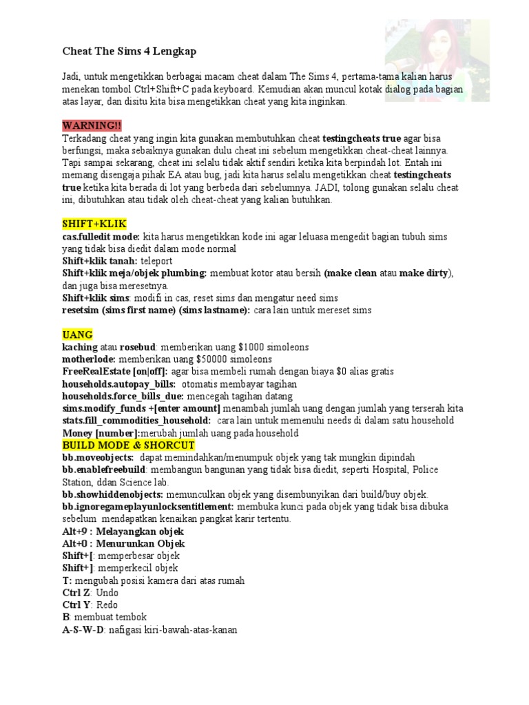 Cheat The Sims 4 Lengkap | PDF