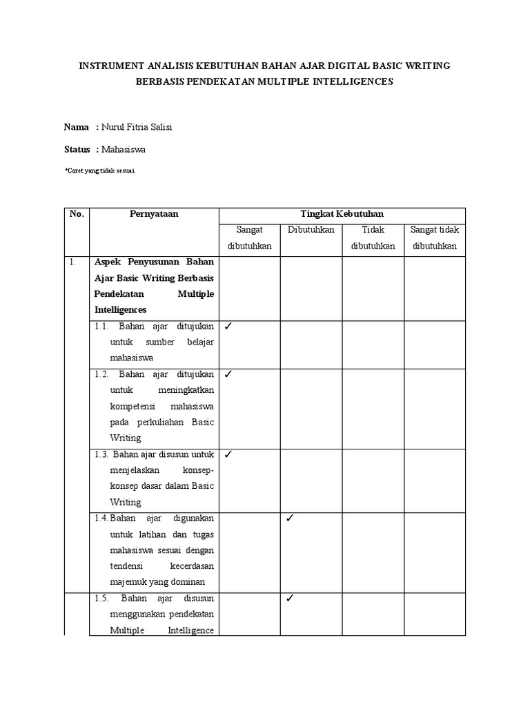Instrumen Analisis Kebutuhan | PDF