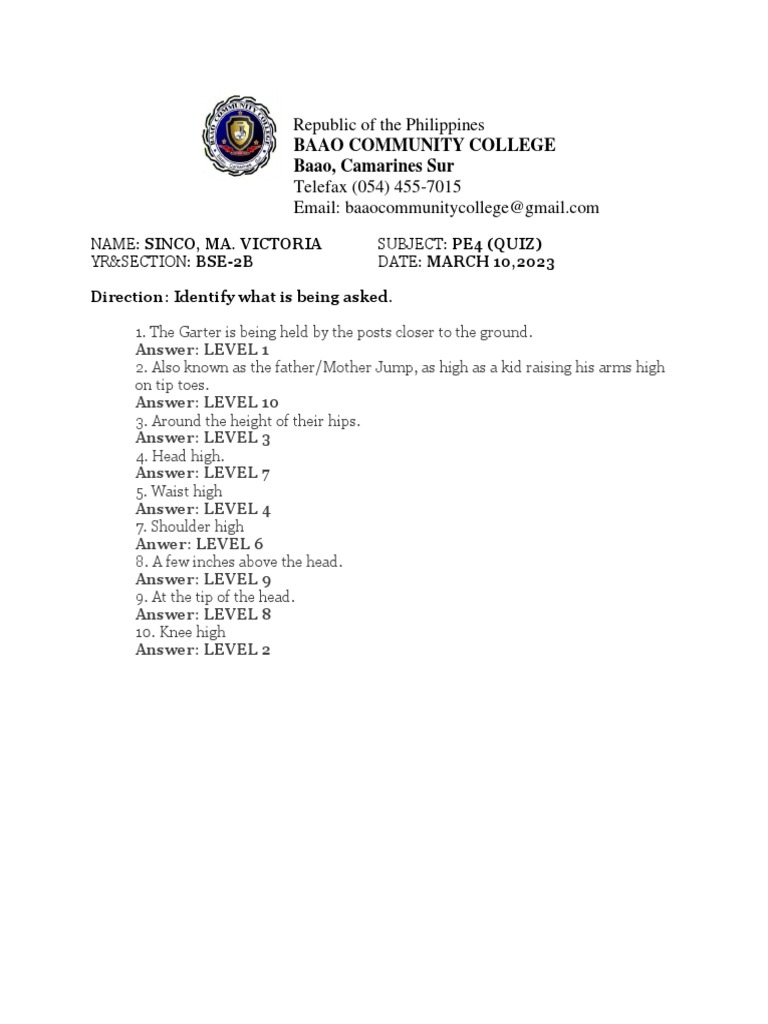 PE4 Chinese Garter Quiz | PDF