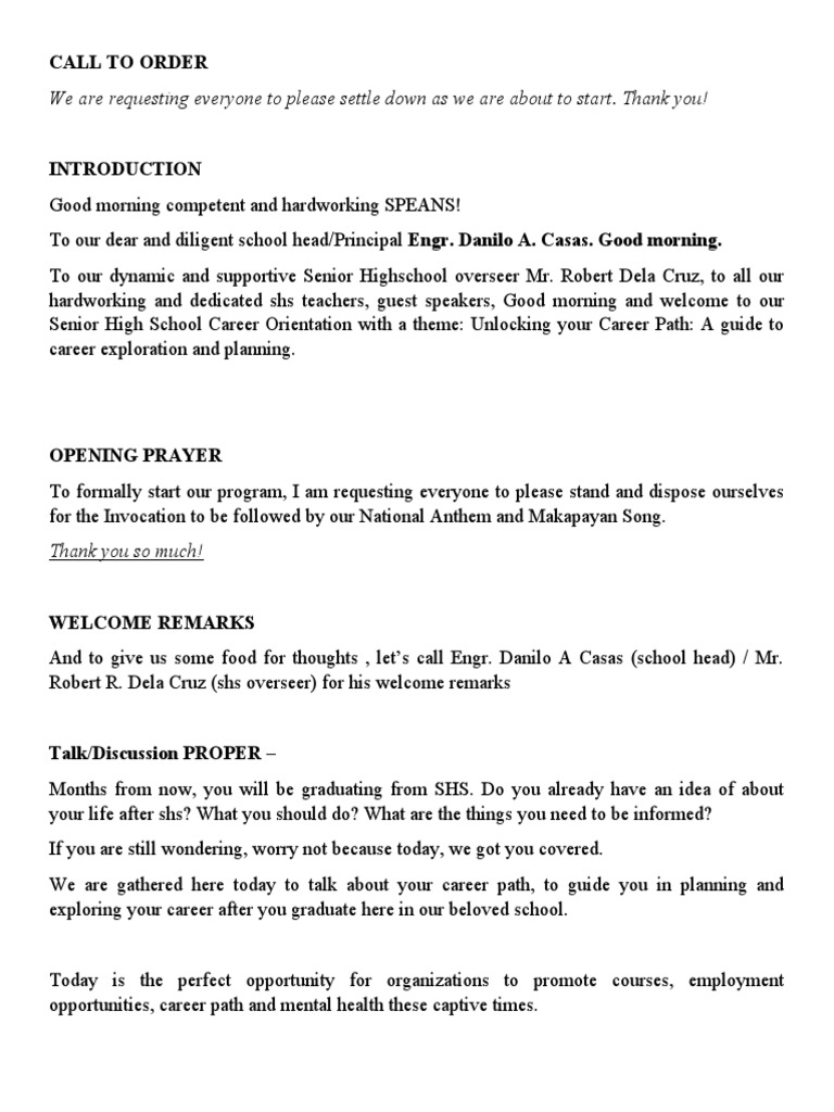 Career Orientation Script | PDF