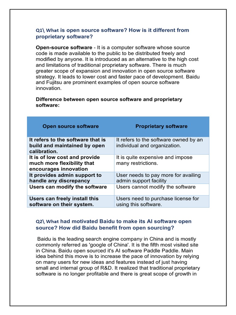 Q1/ What Is Open Source Software? How Is It Different From Proprietary Software? | PDF | Open ...