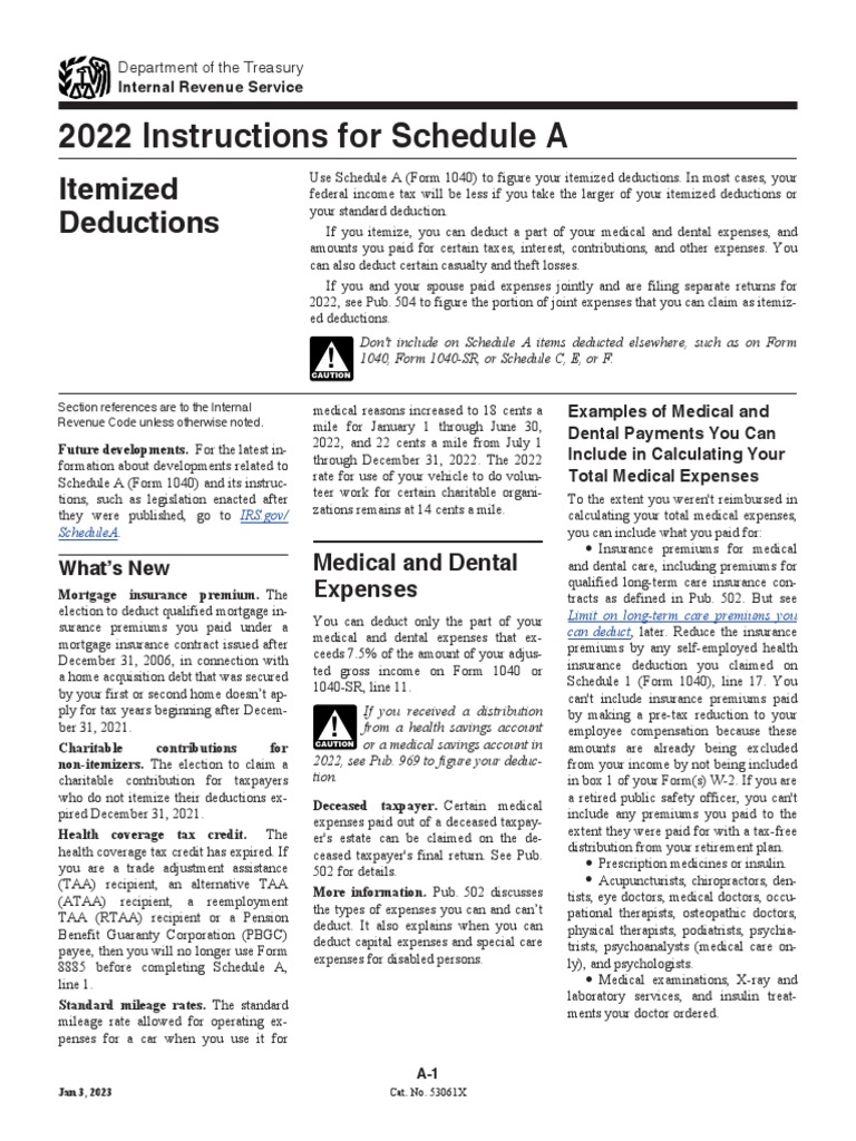 2022 Instructions For Schedule A: Itemized Deductions | PDF | Taxes ...
