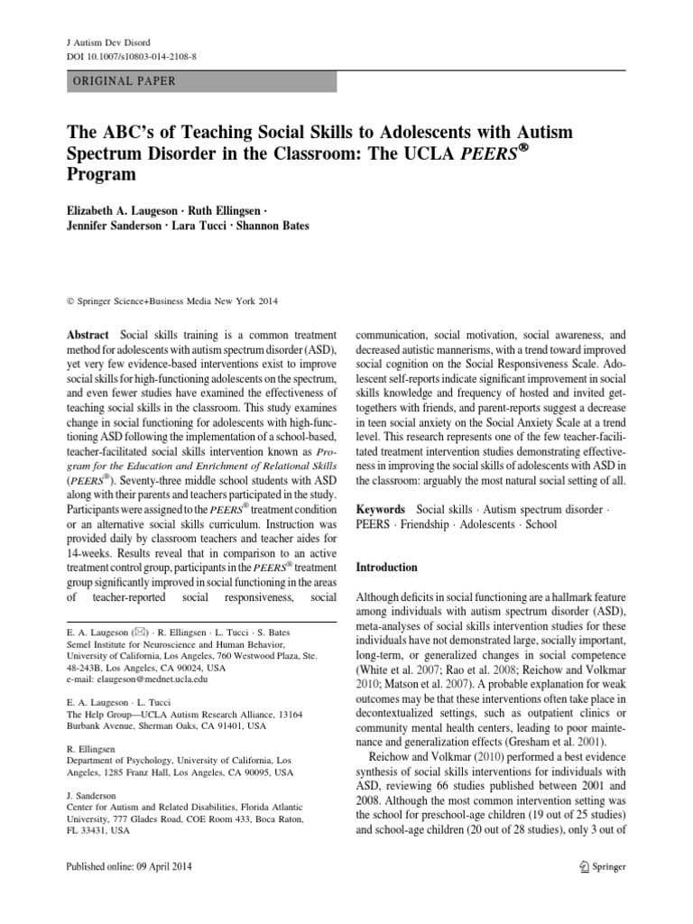 The ABC's of Teaching Social Skills To Adolescents With Autism Spectrum ...
