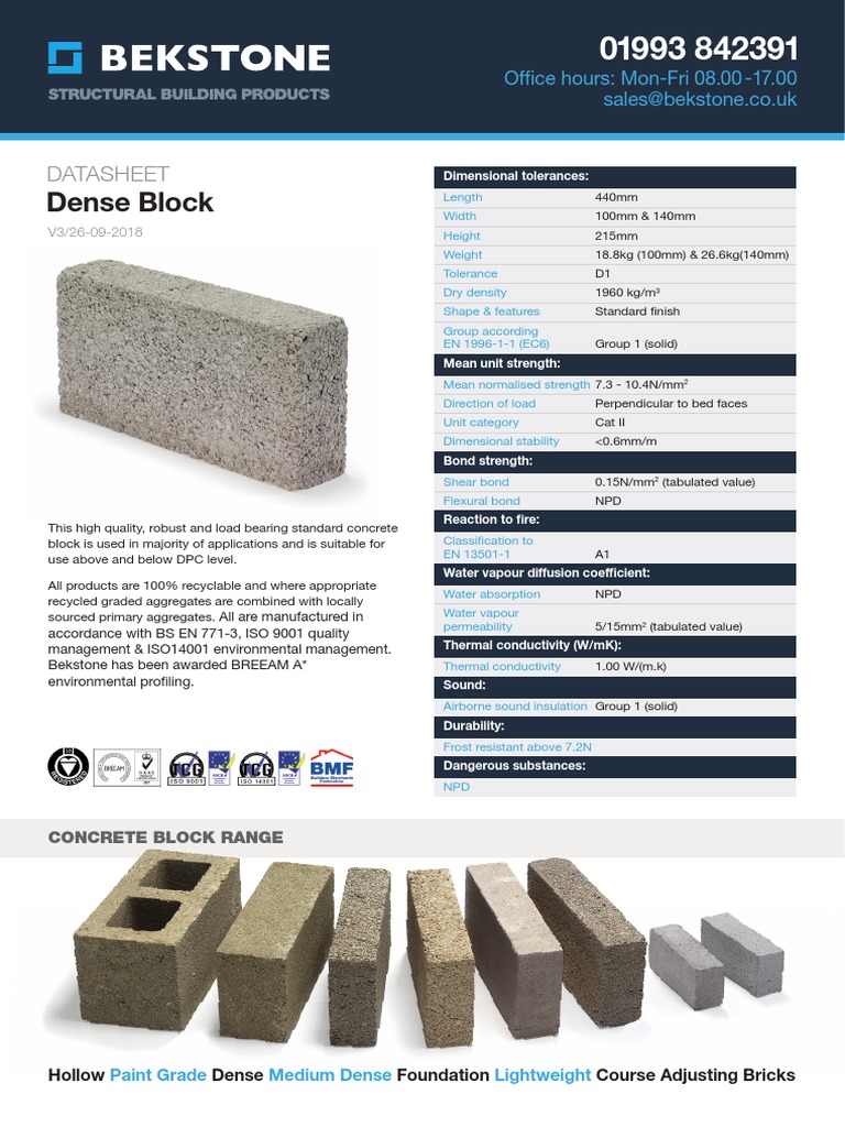 DATASHEET Dense Block | PDF | Cement | Masonry