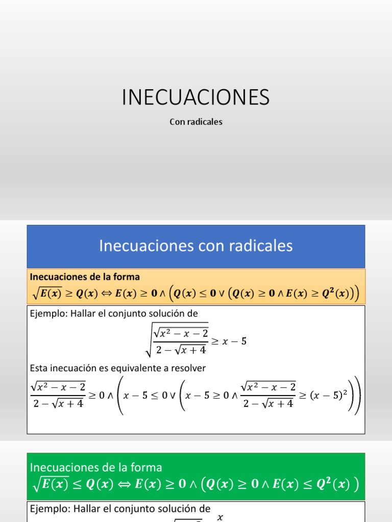 SEMANA 2 - Inecuaciones Con Radicales Parte 1 | PDF | Desigualdad (Matemáticas) | Relaciones ...