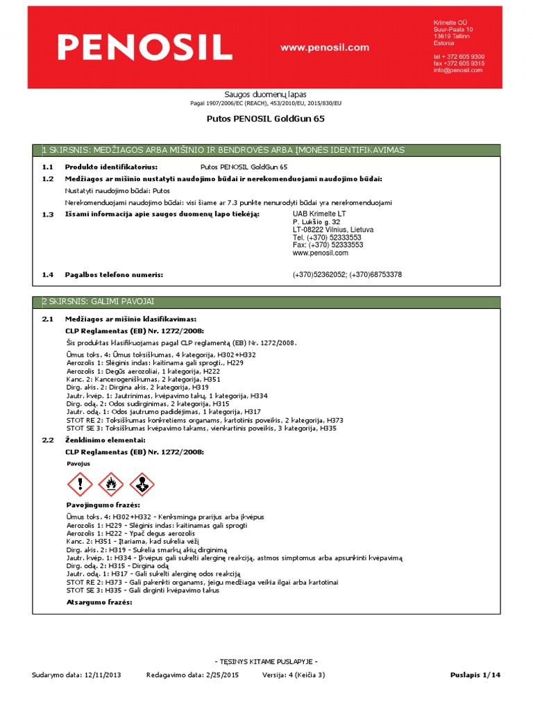 1114 Penosil Goldgun 65 Saugos Duomenu Lapai LT | PDF
