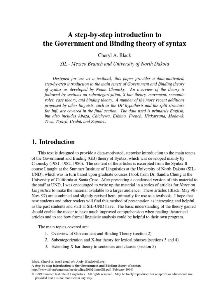 Black Cheryl A. - A Step-By-Step Introduction To The Government and Binding Theory of Syntax ...