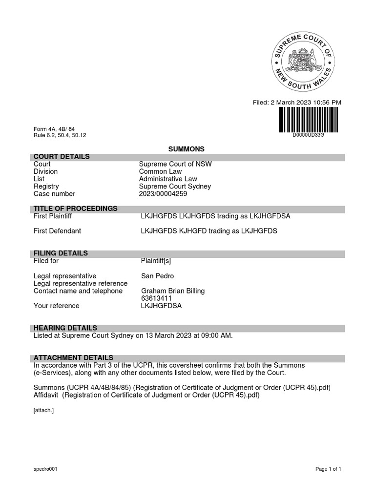 Summons Court Details: Form 4A, 4B/ 84 Rule 6.2, 50.4, 50.12 | PDF ...