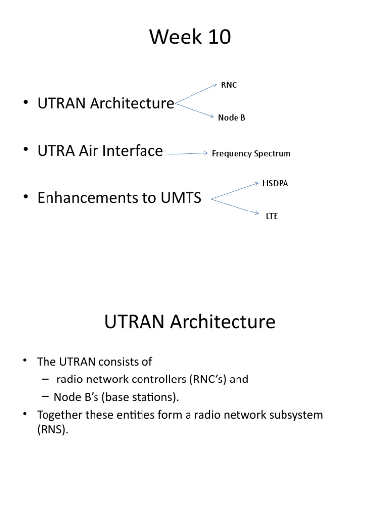 Week 10: - UTRAN Architecture - UTRA Air Interface - Enhancements To ...