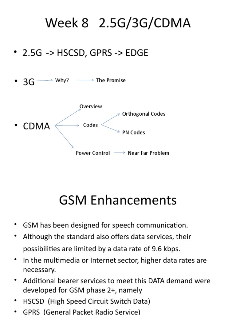 Week 8 2.5G/3G/CDMA: - 2.5G - HSCSD, Gprs - Edge | PDF | Computer Engineering | Physical Layer ...