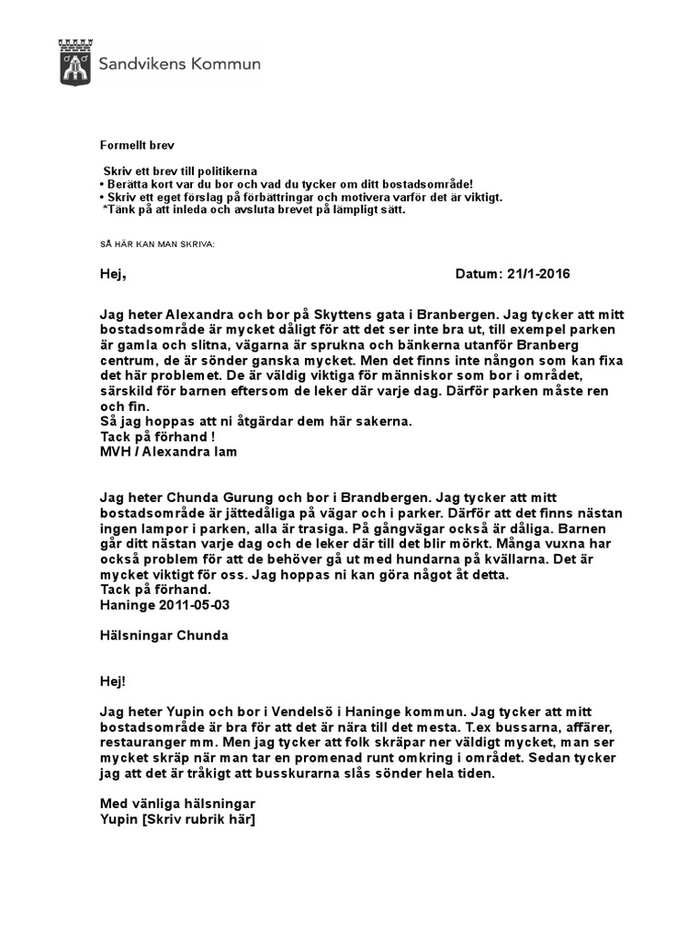 Skriv Ett Brev Till Politikerna | PDF