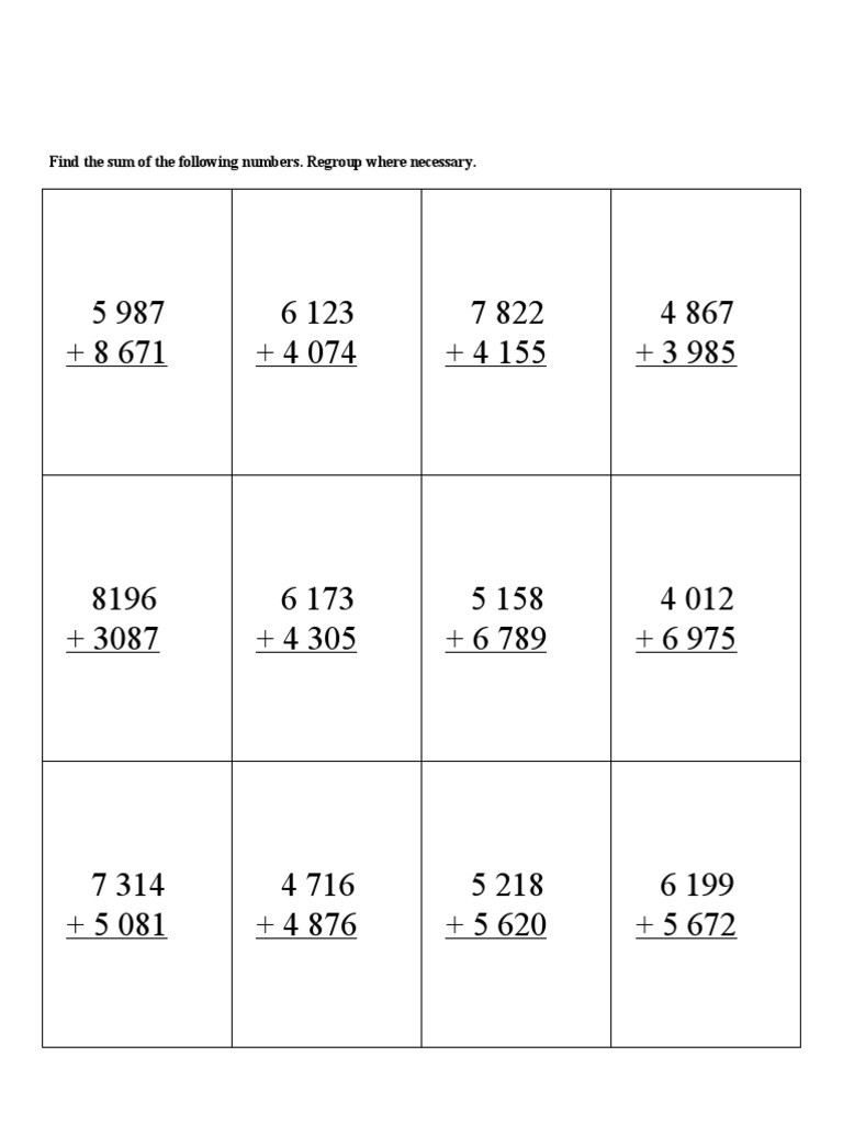Addition With and Without Regrouping in 100 000 | PDF