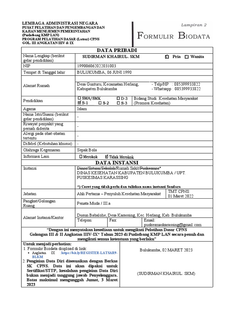 FORMULIR BIODATA | PDF