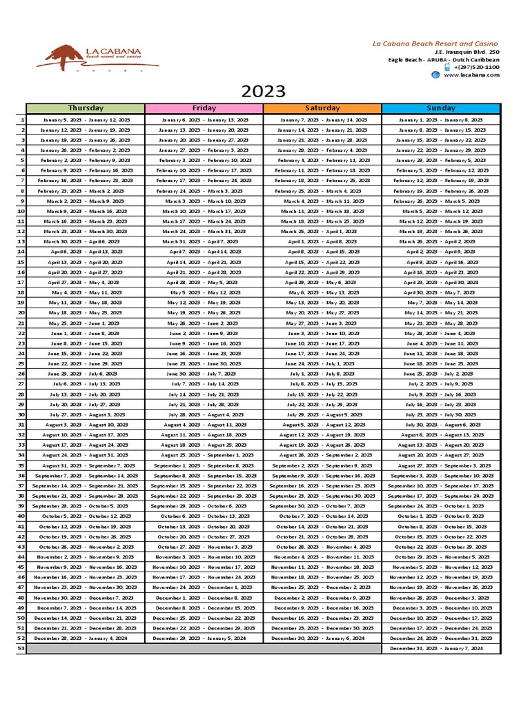 La Cabana Timeshare Calendar 2023 | PDF