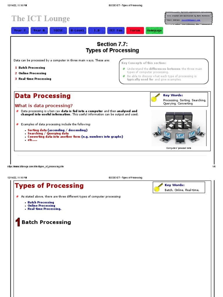 The ICT Lounge: Section 7.7: Types of Processing | PDF | Information Technology | Data