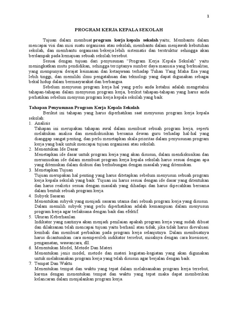 Program Kerja Kepala Sekolah | PDF