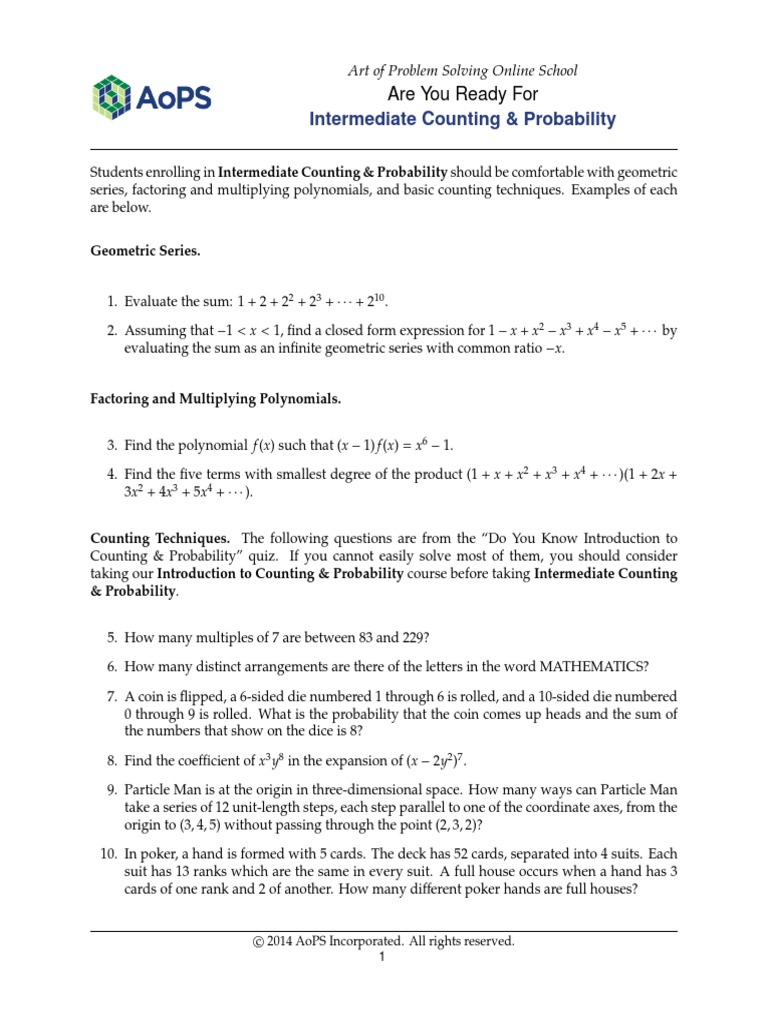 Intermediate Counting & Probability: Are You Ready For | PDF | Polynomial | Factorization