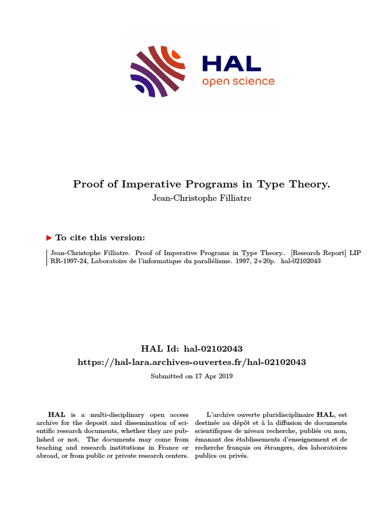 Proof Of Imperative Programs In Type Theory Pdf Logic First Order Logic