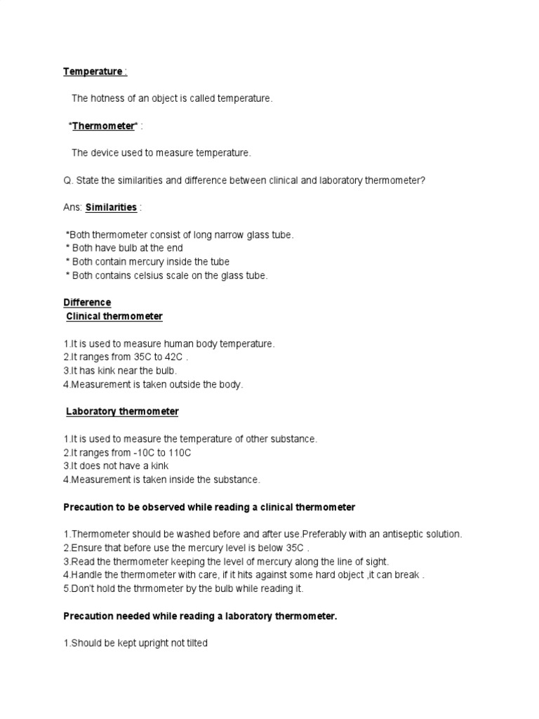 Class 7 Chapter Notes | PDF | Thermometer | Heat Transfer