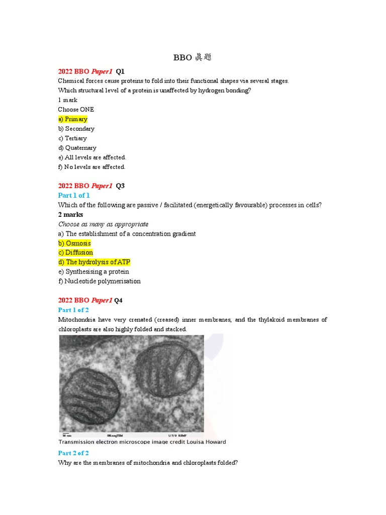 2022 BBO Paper1: Part 1 of 1 | PDF | Collagen | Cell (Biology)