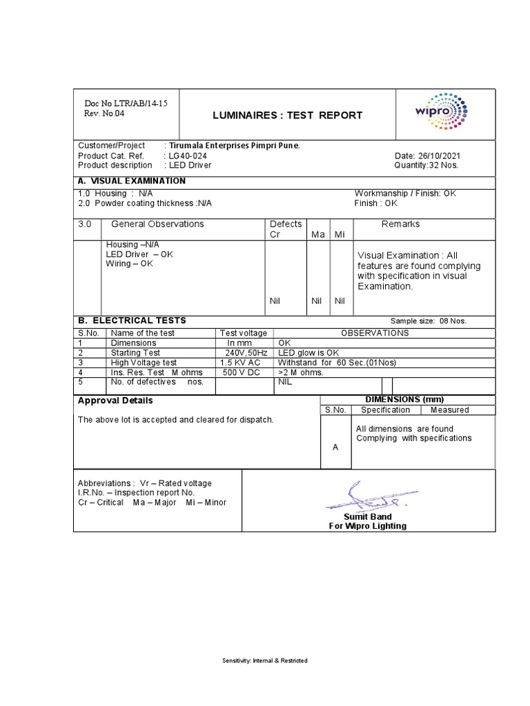 Tirumala Enterprises Pimpri Pune: Luminaires: Test Report | PDF ...