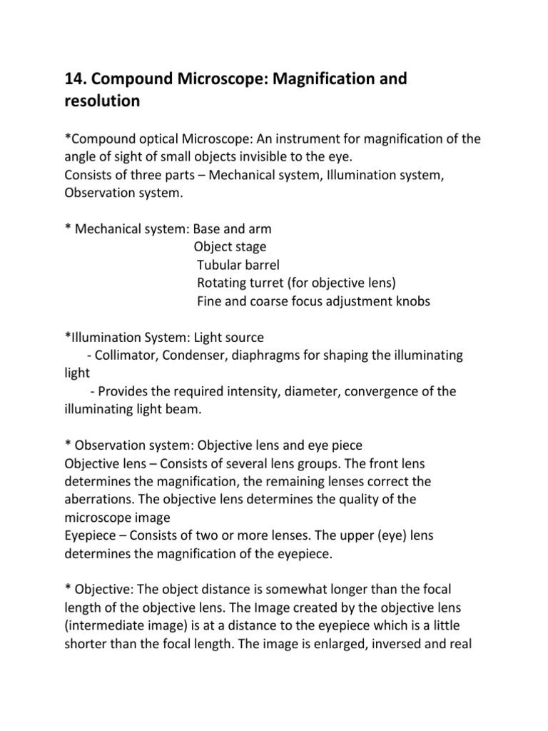 Compound Microscope. Magnification and Resolution. | PDF | Angular Resolution | Microscopy