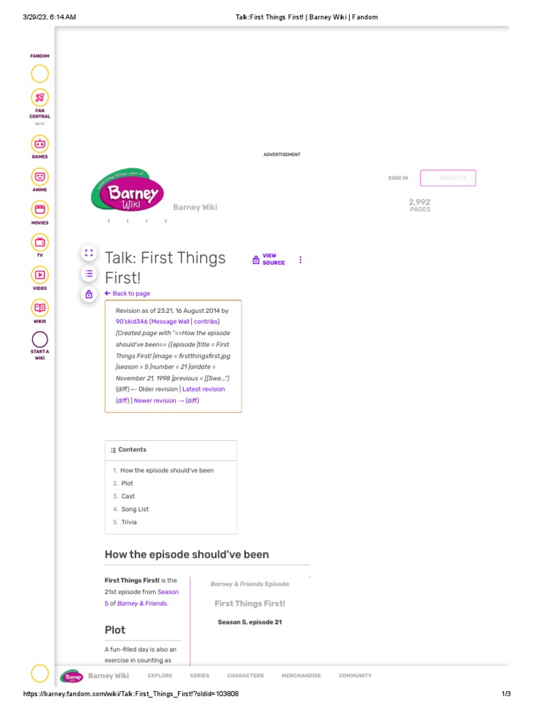 Talk - First Things First! - Barney Wiki - Fandom | PDF | Fandom