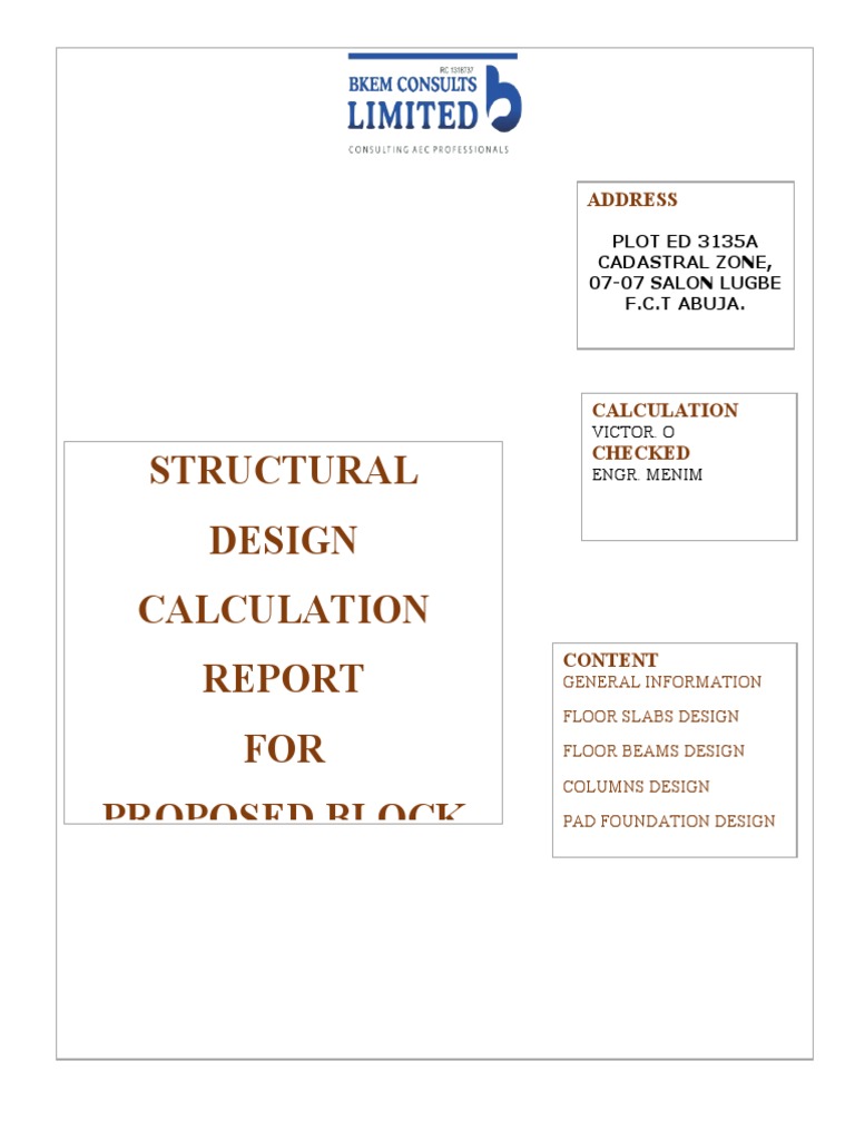 Structural Design Calculation FOR Proposed Block: Address | PDF ...