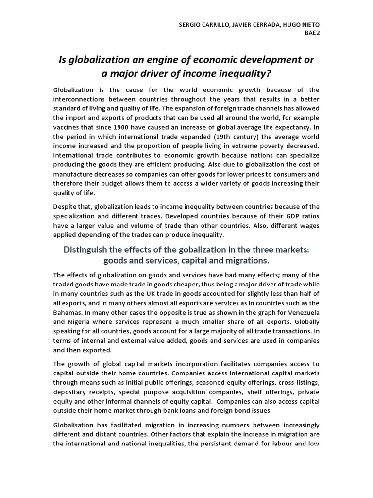 Is Globalization An Engine of Economic Development or A Major Driver of Income Inequality? | PDF ...
