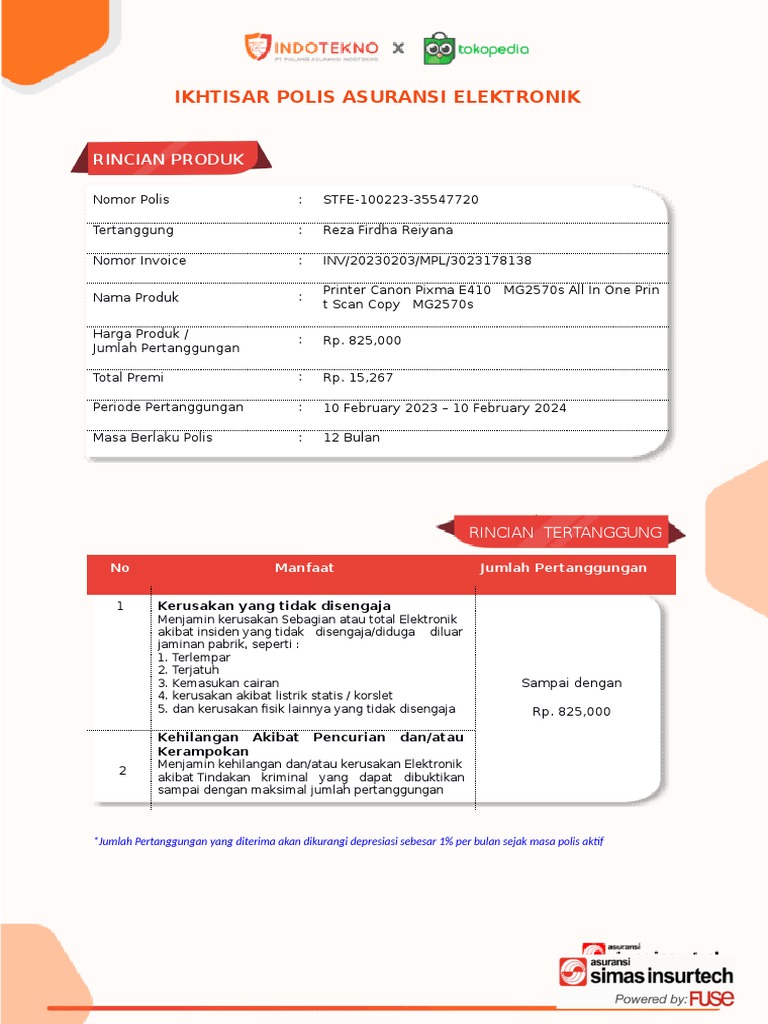 Ikhtisar Polis Asuransi Elektronik: Rincian Produk | PDF