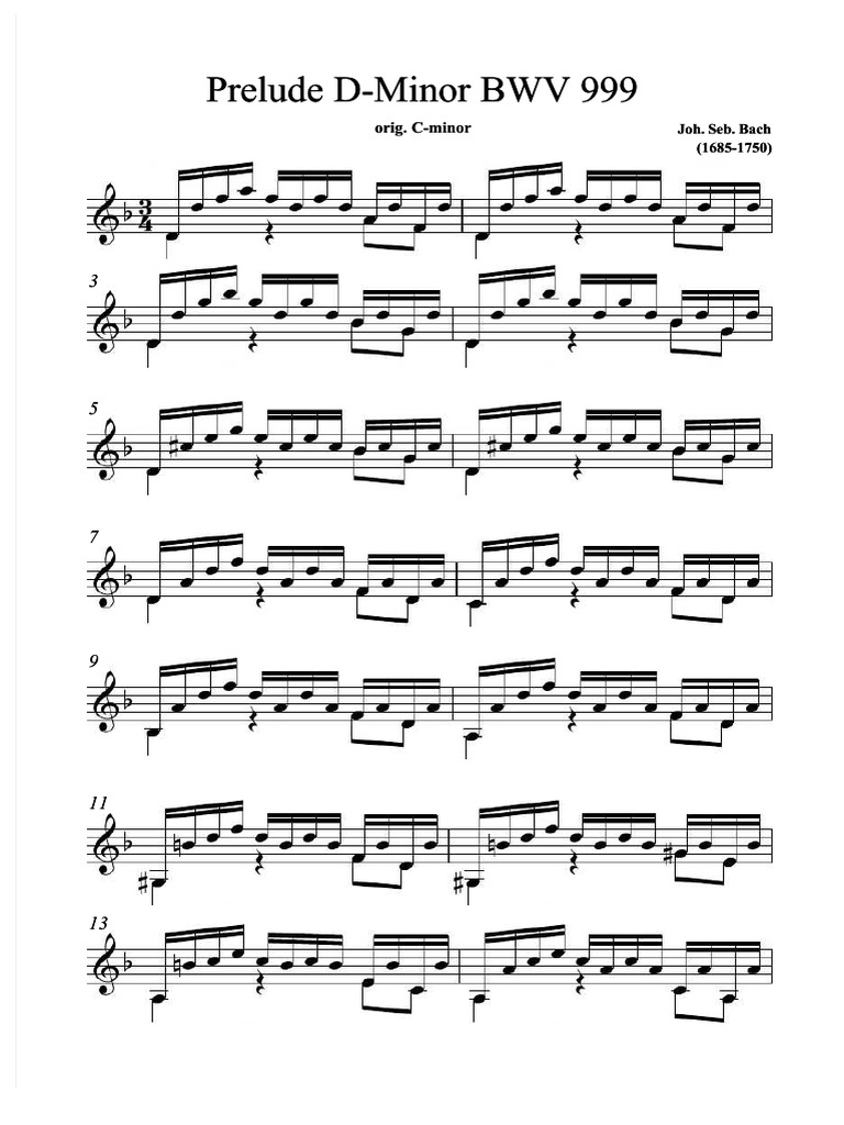 Prelude D-Minor BWV 999 Prelude D-Minor BWV 999: Joh. Seb. Bach Joh ...