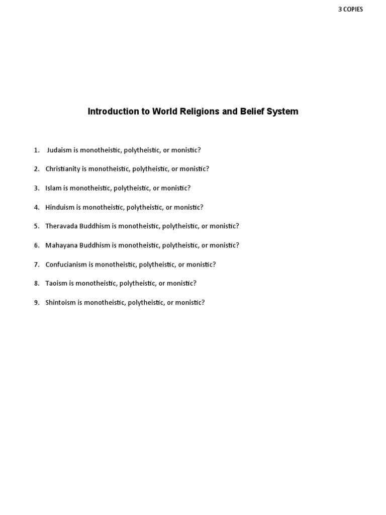 Introduction To World Religions and Belief System: Monotheistic ...