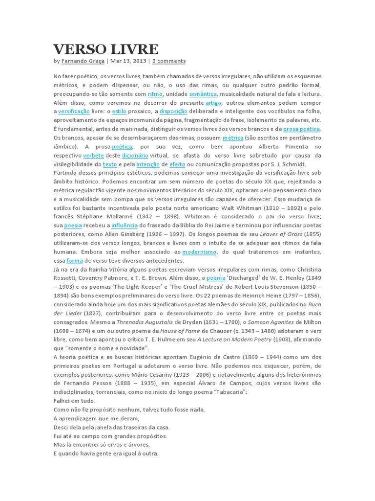 Verso Livre - Texto de Fernando Graca | PDF | Poesia | Prosa