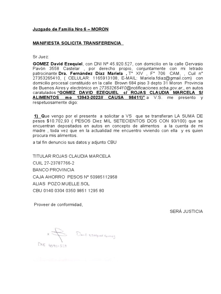 Solicita Manifiesta Transferencia | PDF