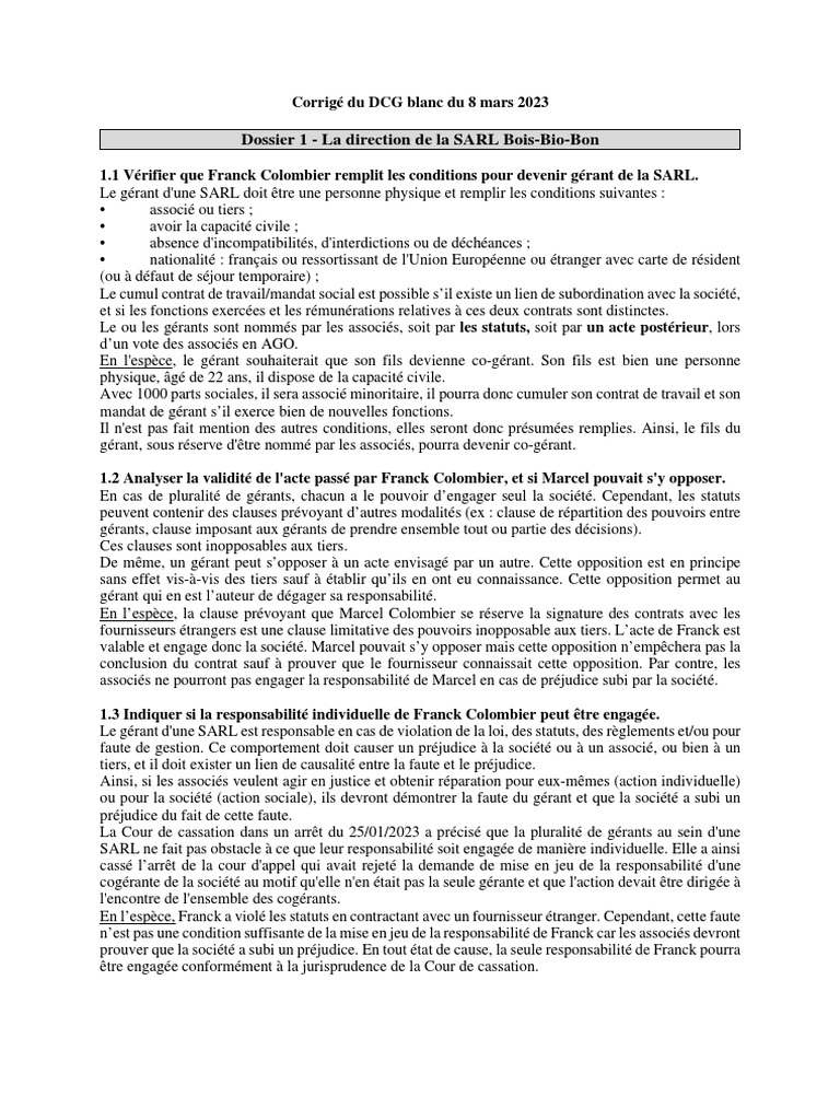 Corrig Du DCG Blanc Du 8 Mars 2023 | Descargar gratis PDF | Justice | Crime et violence