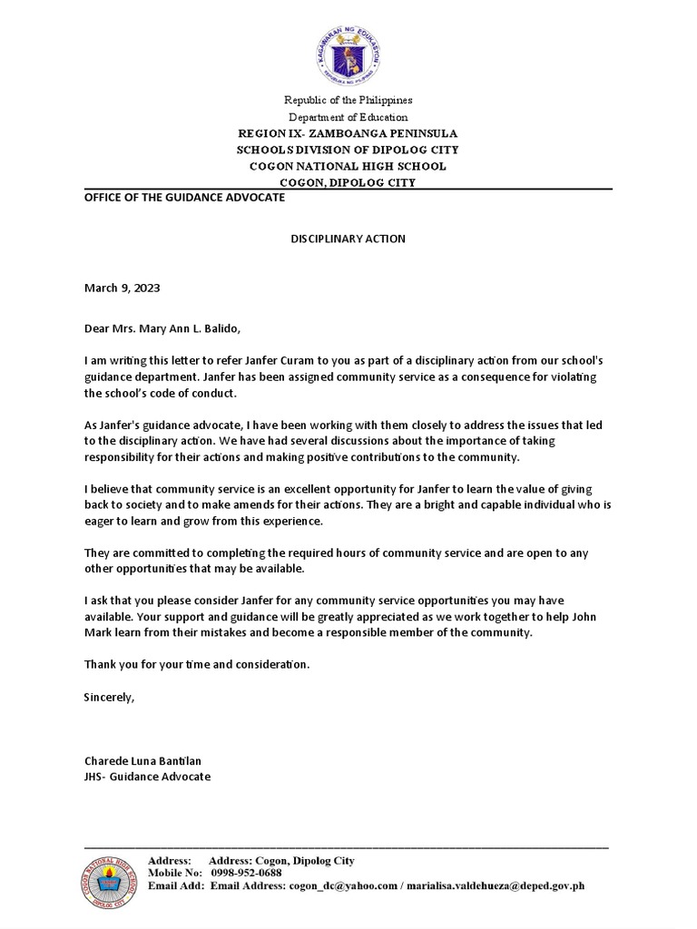Disciplinary Action - Letter (Referral) | PDF
