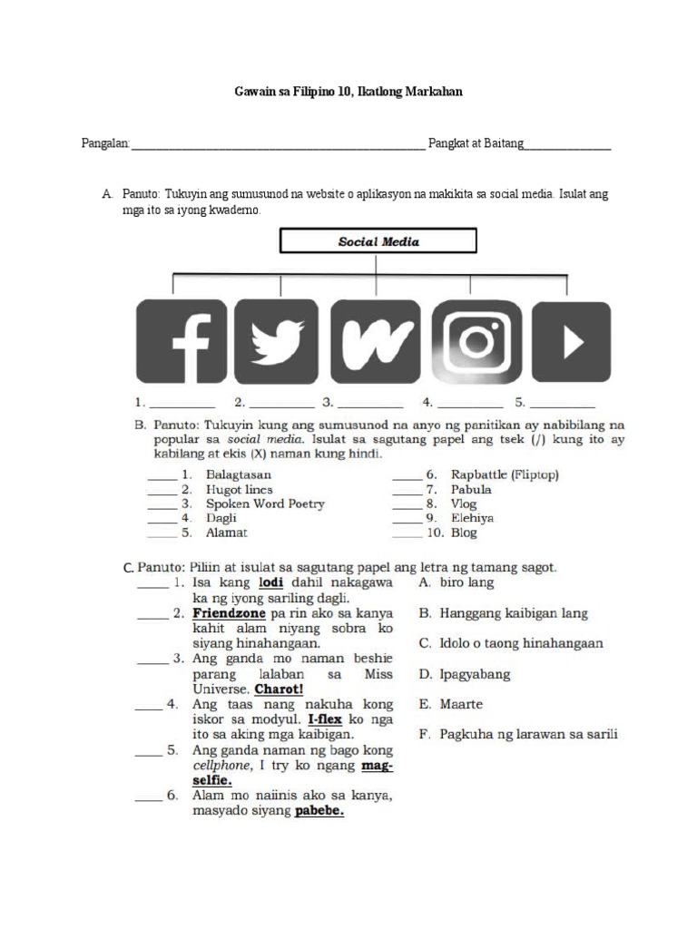 Gawain Sa Filipino 10. Week 1 | PDF