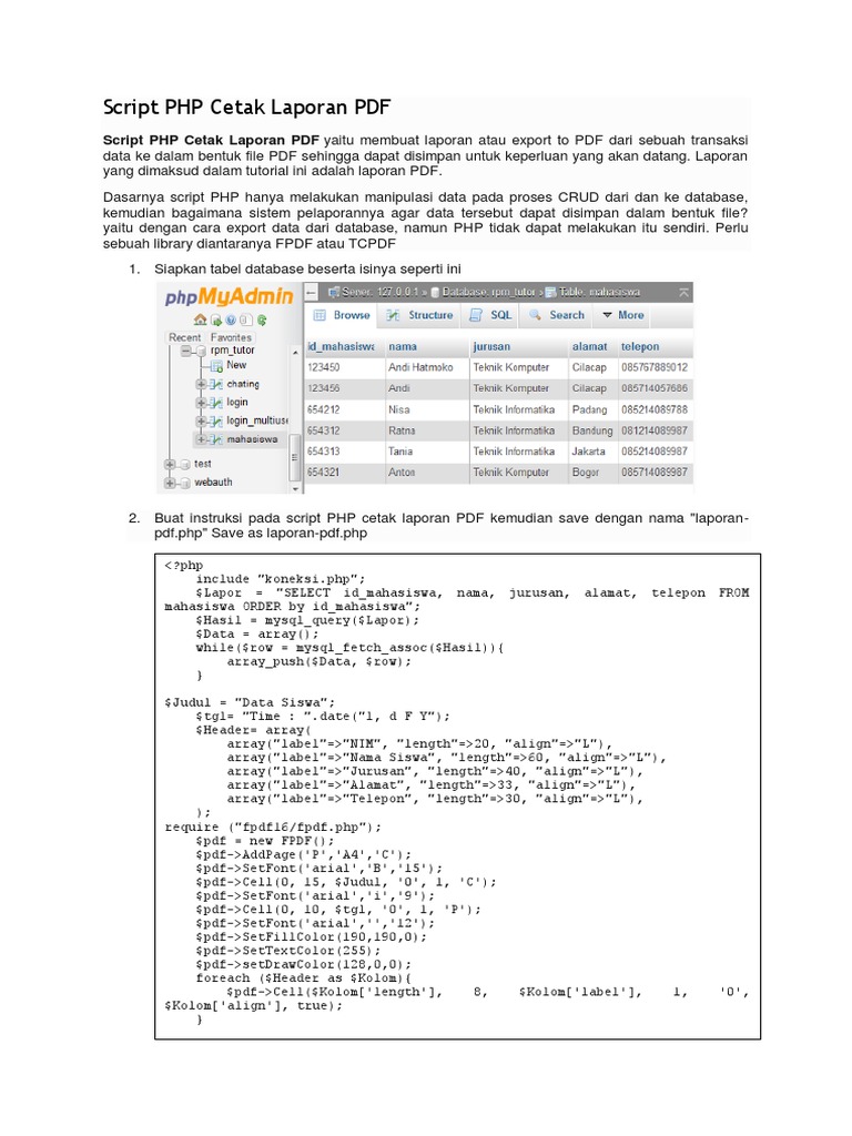 Modul PHP Cetak Laporan PDF | PDF