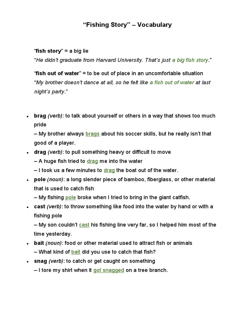 Fishing Vocabulary Lesson | PDF