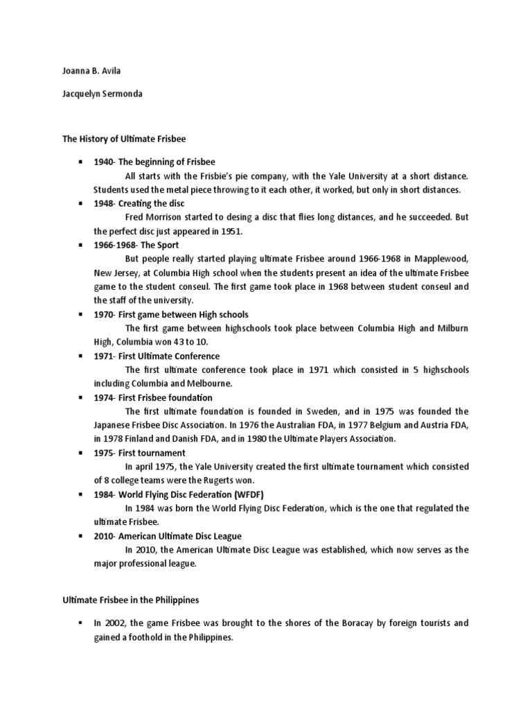 History and Origins of Ultimate Frisbee | PDF | Sports | Sports Equipment