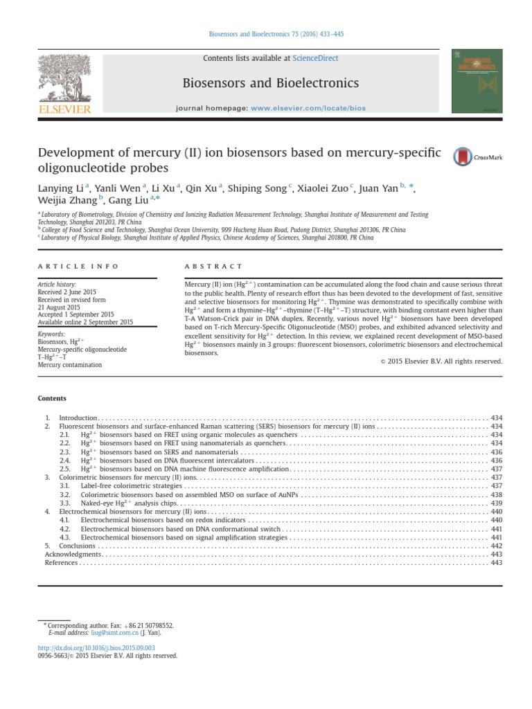 Development Of Mercury Ii Ion Biosensors Based On Mercury Specific Oligonucleotide Probes