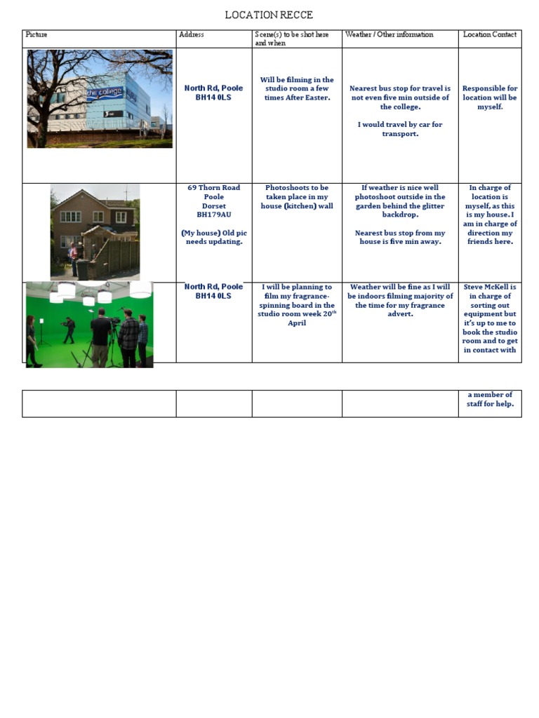 Call Sheet For TV Advert | PDF