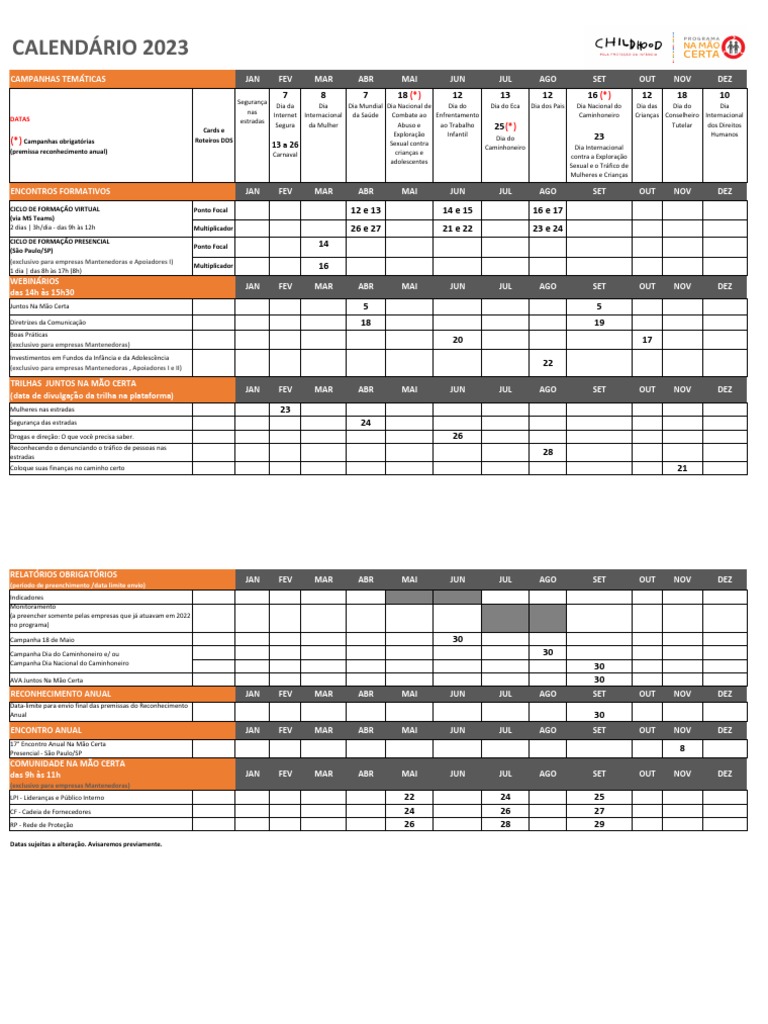 Calendário_Atividades_2023 (1) NA MÃO CERTA | PDF