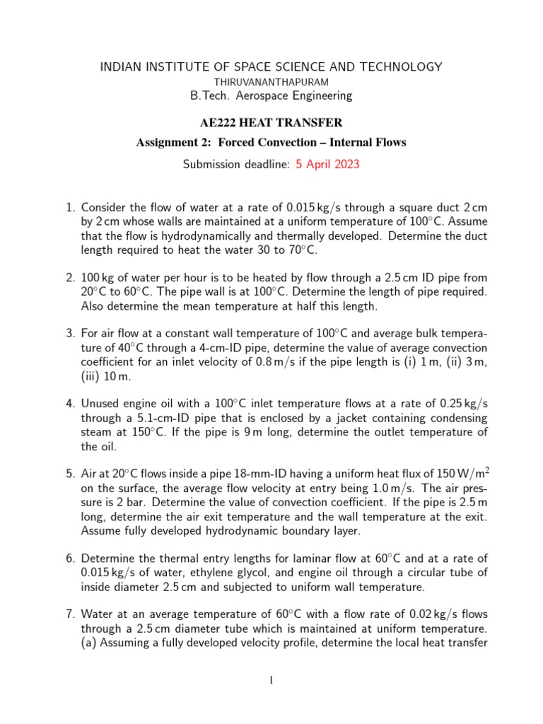Heat Transfer Assignment on Forced Convection Problems | PDF | Heat Transfer | Fluid Dynamics
