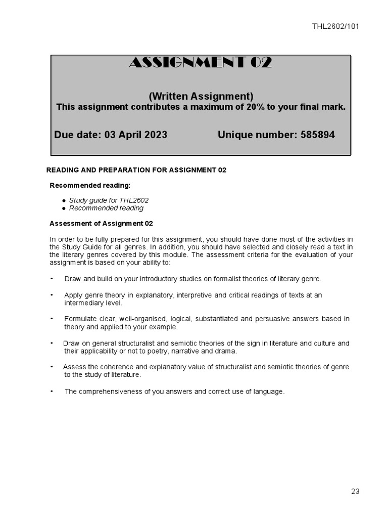 THL 2602 2023 Semester 1 Assignment 2 | Download Free PDF | Ellipsis | Poetry