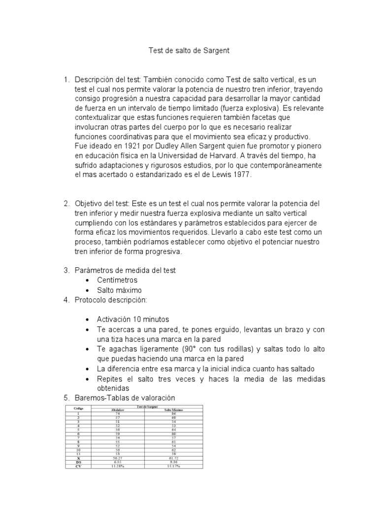Test de Salto Vertical de Sargent | PDF | Tecnología