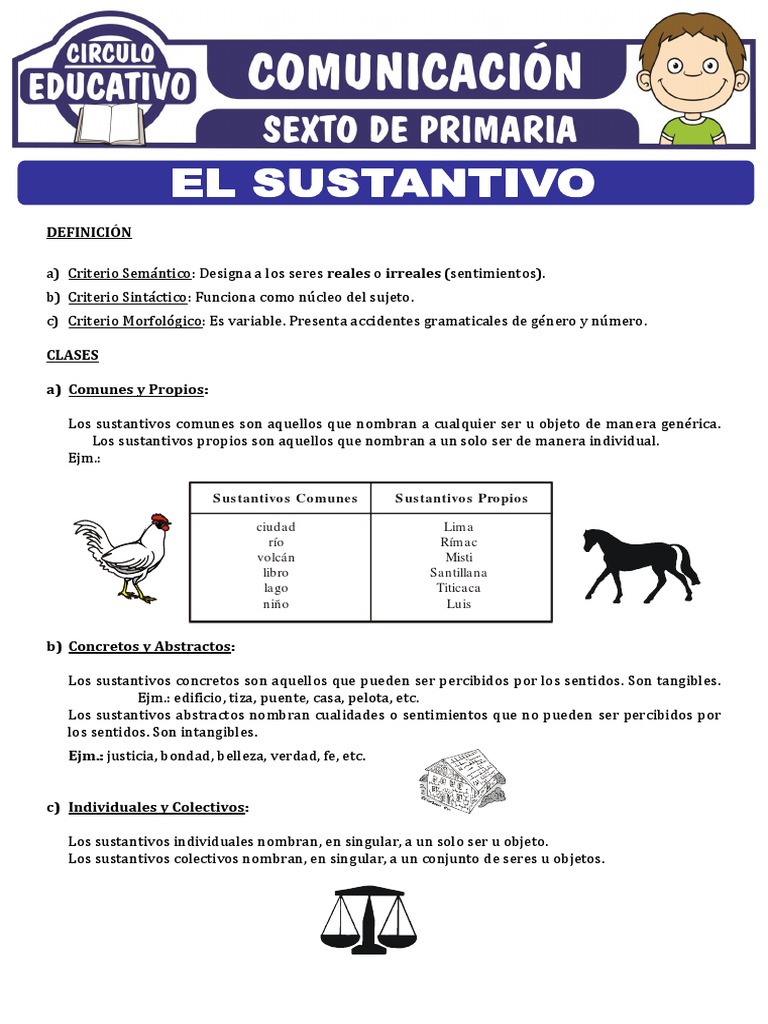 Definicion y Clases de Sustantivo para Sexto de Primaria | PDF ...