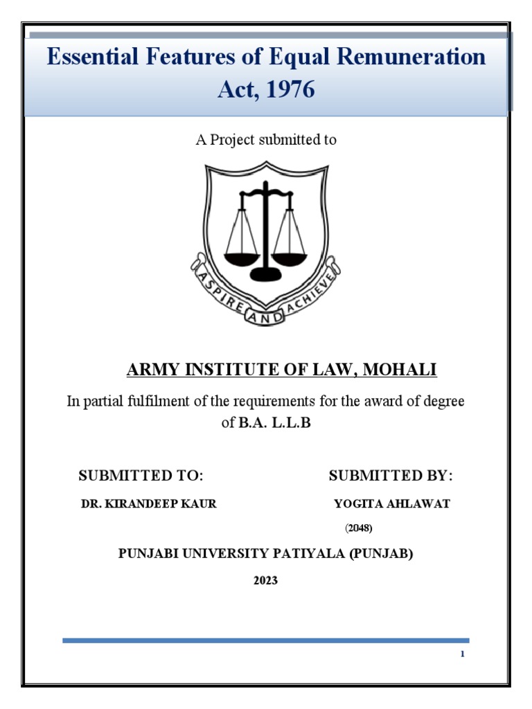 Essential Features of Equal Remuneration Act, 1976: A Project Submitted To | PDF | Employment ...